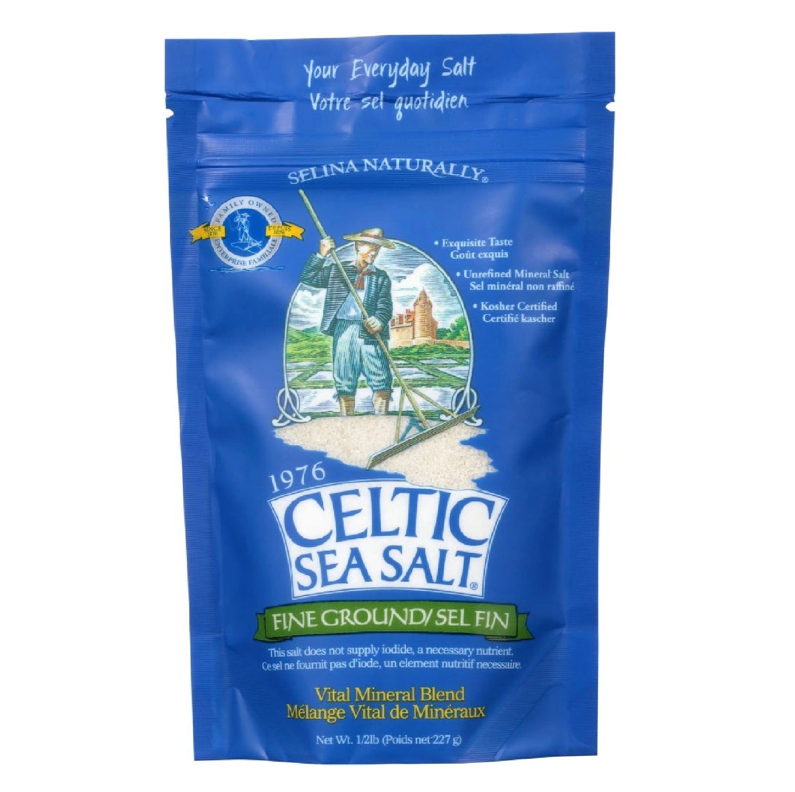 Salt de mer celtique fin fin 1/2 lb Sac refermable | DailyVita