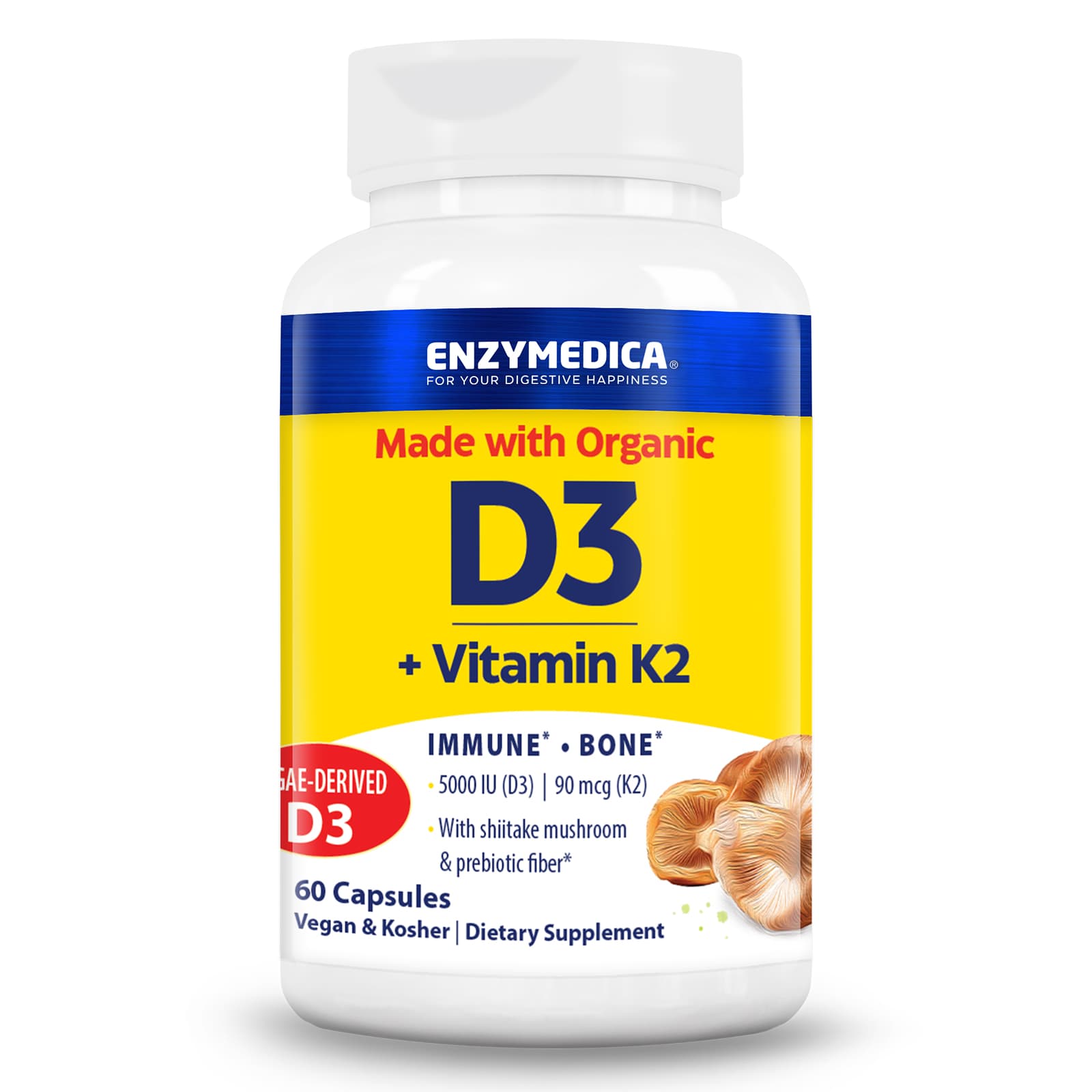 Enzymedica Organic Vitamin D3+K2 60 Capsules, BEST BY 01/2026 - SUPER ...