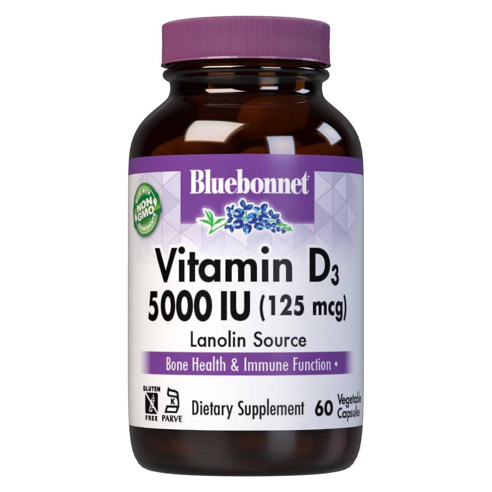 Bluebonnet Vitamin D3 125 mcg (5000 IU) 60 Veg Capsules | DailyVita