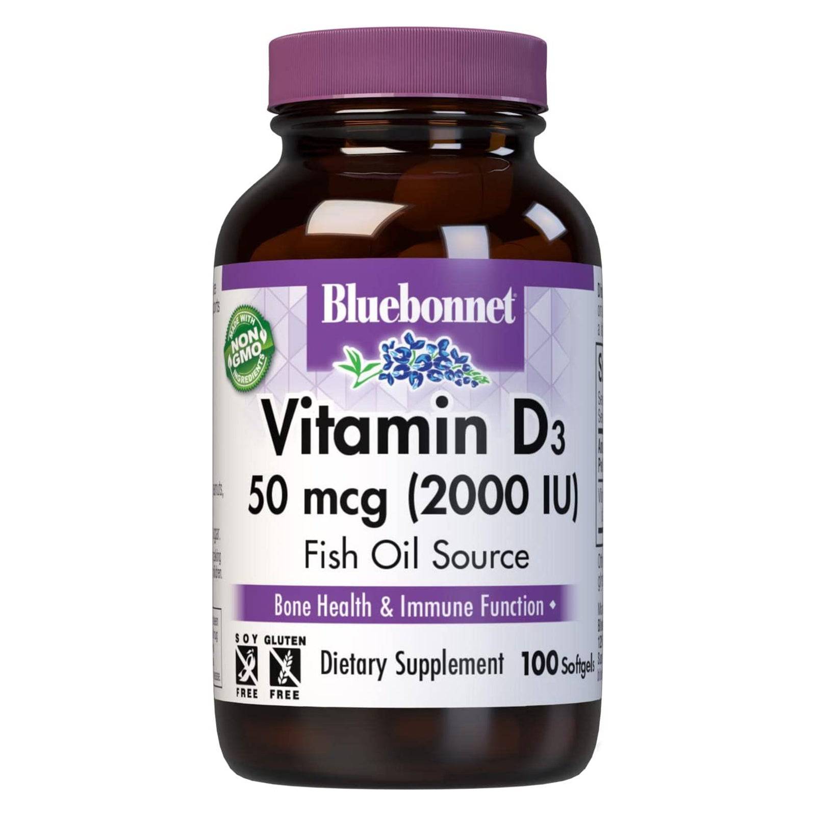 Bluebonnet Vitamin D3 50 mcg (2000 IU) 100 Softgels | DailyVita