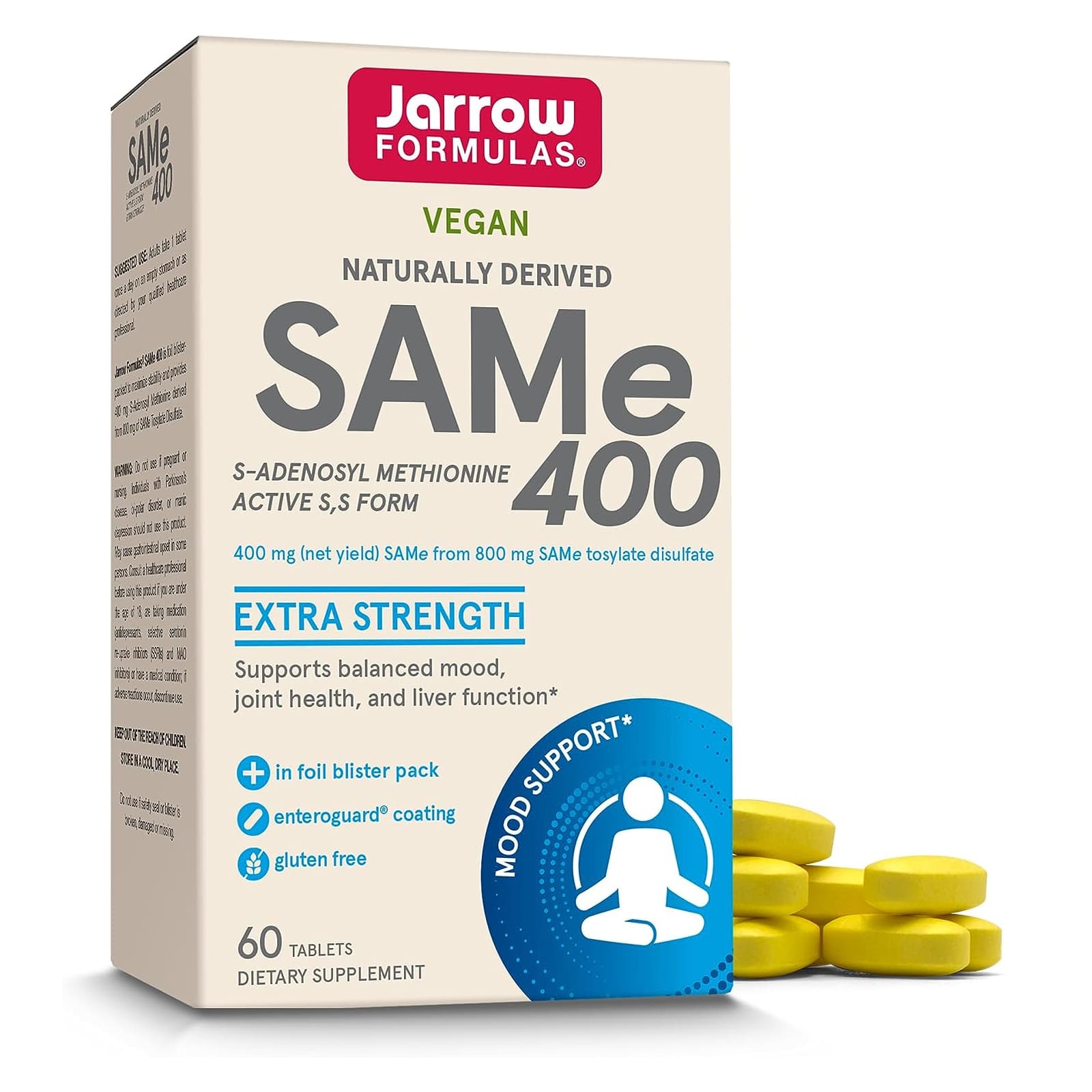 Jarrow Formulas Natural SAMe 400 Full Potency 400 mg 60 Enteric-Coated ...